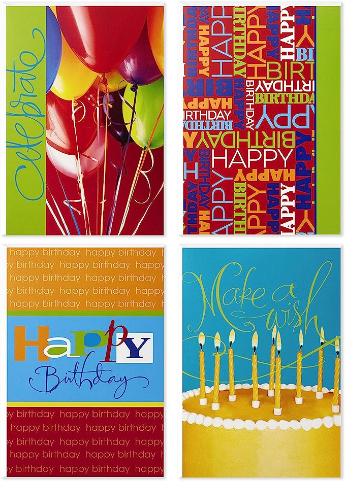 Hallmark Assorted Birthday Greeting Cards (Bright Icons, 12 Cards and ...