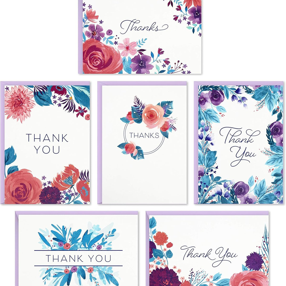 Hallmark Thank You Cards Assortment, Painted Flowers (48 Cards with En ...